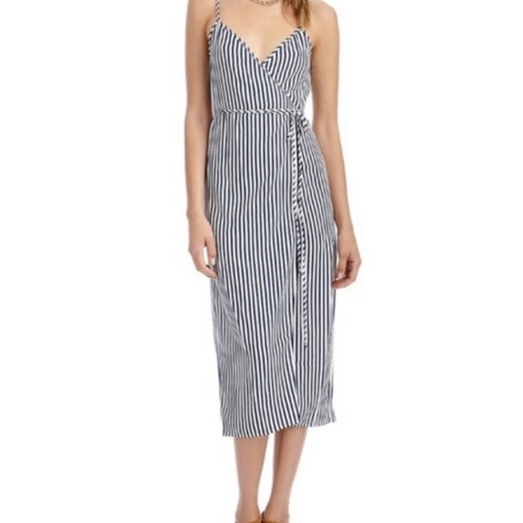 Wayf | Dresses | Wayf Navy White Striped Midi Wrap Dress Size Medium ...